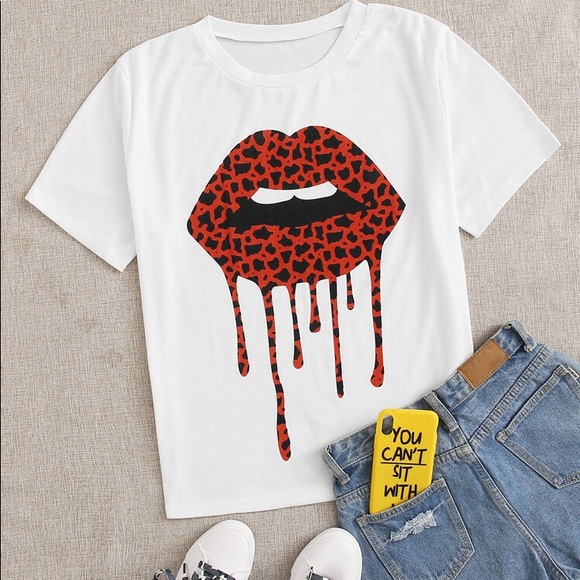 Tops | Leopard Print Lips Tee | Poshmark